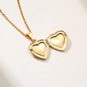 CALOZITO Stainless Steel Heart Necklace Women, Photo Frame Love Shape Necklace Openable Pendant (PN-1363G Gold)