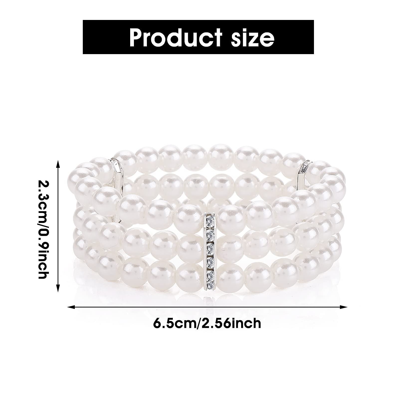 Yolev 4PCS 3-Row Faux Pearl Bracelet 3-Row Pearl Stretch Bracelet Multilayer Pearl Elastic Bangle for Wedding Jewelry 1920s Costume