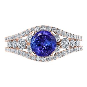 2.5 carat designer channel set thick oval cut tanzanite 14k rose gold diamond engagement ring (1.5 ct center heirloom quality aaa+)