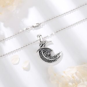 Vito Sterling Silver Celtic Moon Dragon Necklace for Women Men, Vintage Aesthetic Crescent Pendant Jewelry Gift for Husband, 18 inch Chain