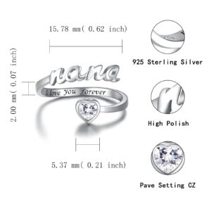 Infinity Mom Nana Ring 925 Sterling Silver Adjustable Ring for Mom Grandma Mothers Day Jewelry Gift (Infinity Nana Ring)