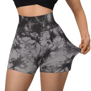 MOOSLOVER Women Seamless Booty Biker Shorts Scrunch Butt Lifting High Waisted Workout Shorts(M,#3 Black Tie-dye-3")