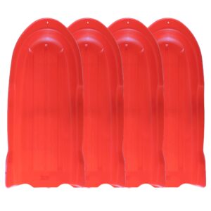 superio toboggan snow sleds, 4 pack- 46” plastic open back slider for kids and adults- heavy duty sleds with holes for pull ropes (ropes excluded) for downhill sledding, winter outdoor sports, (red)