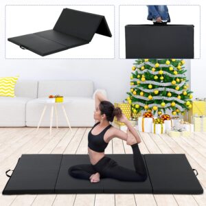 4'x8'x2 folding gymnastics mat, extra thick high density anti-tear gym exercise pad with carrying handles, hook and loop fastener, 4 panel tumbling mat for workout, mma, stretching yoga