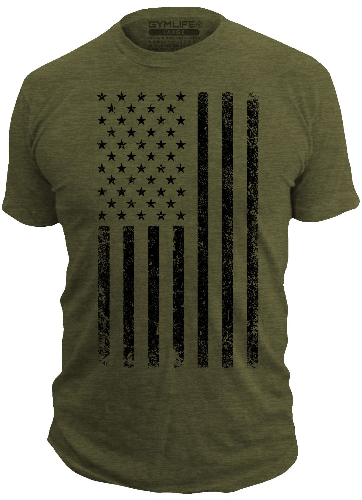 Gym Life Men's American Flag Athletic Performance Short Sleeve Workout T-Shirt, Olive Green (X-Large)