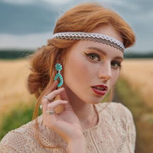 Turquoise Oval Earring 4 Pairs Turquoise Bohemian Dangle Metal Earrings Western Earrings for Women Cowgirl Vintage Turquoise Earrings Statement Teardrop Earrings (Classic Style)