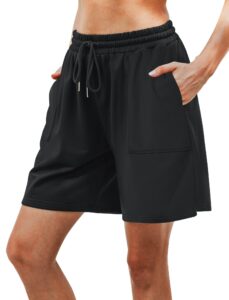 plus size jersey shorts for womens summer knee length shorts elastic waist cotton lounge shorts black xxl