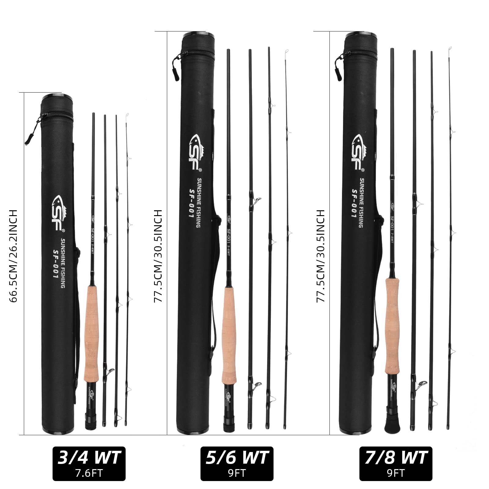 SF Fly Fishing Rod 4 Piece 7 or 8 Weight 9FT Matt Black Fly Rod IM7 Carbon Fiber for Starter Bass Pike Carp