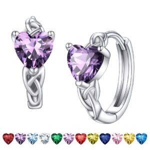 bestyle silver hoop earrings cz created heart diamond hoops | classic silver february amethyst birthstone earrings for women, great birthday gift for daughter/wife/mom/grandma