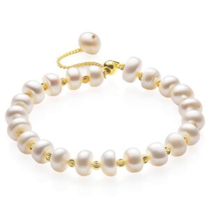 xyjzxy baroque freshwater pearl bracelet for women 14k gold adjustable slider bracelet dainty pearl bracelets valentine gifts wedding jewelry