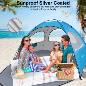 YITGOG Beach Tent Sun Shelter for 3-4/5-6Person, Lightweight Beach Tent with UV Protection, 3 Mesh Roll Up Windows & 8.0mm Fiberglass, Easy Assemble (Sky Blue, 3-4 Person)