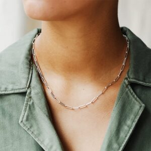 Paperclip Chain Necklace for Women 16 Inch Sterling Silver Necklace for Women 3mm Silver Paperclip Necklace Sterling Silver Chain Silver Chain Necklace for Women Sterling Silver Paperclip Necklace