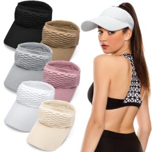 6 pieces women sun visor hat for women knitted hats elastic sports hat empty top quick drying wide brim golf hat (black, white, gray, light coffee, beige, pink)