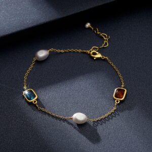 XYJZXY Gold Tiny Pearl Bracelet 18K Gold Plated Baroque Freshwater Pearl Bracelet for Women