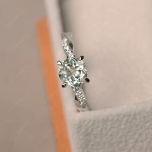 LUO S925 Sterling Silver Round Shaped 7 Mm Green Amethyst Ring Twist Infinity Engagement Ring for Women US Size 12.5