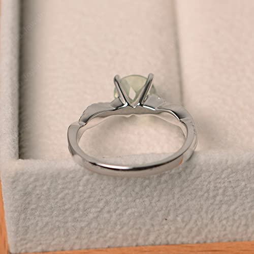 LUO S925 Sterling Silver Round Shaped 7 Mm Green Amethyst Ring Twist Infinity Engagement Ring for Women US Size 12.5