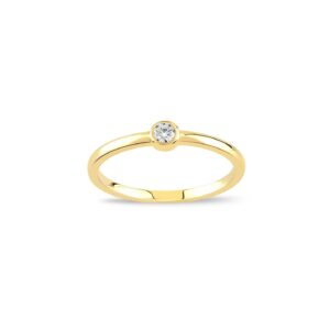 gelin 14k solid gold diamond solitaire stacker ring for women - size 6