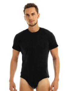 renvena mens press button crotch shirt bodysuit short sleeve leotard undershirt romper black 4x-large