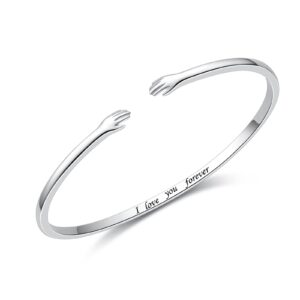 beilin hug bracelets for women sterling silver come to my arm couple hugging cuff bangles wedding band bracelets engraved mantra bracelet jewelry for women teens(i love you forever)