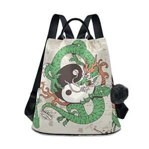 backpack purse for women fashion chinese dragon travel anti-theft daypack college casual shoulder bag medium size