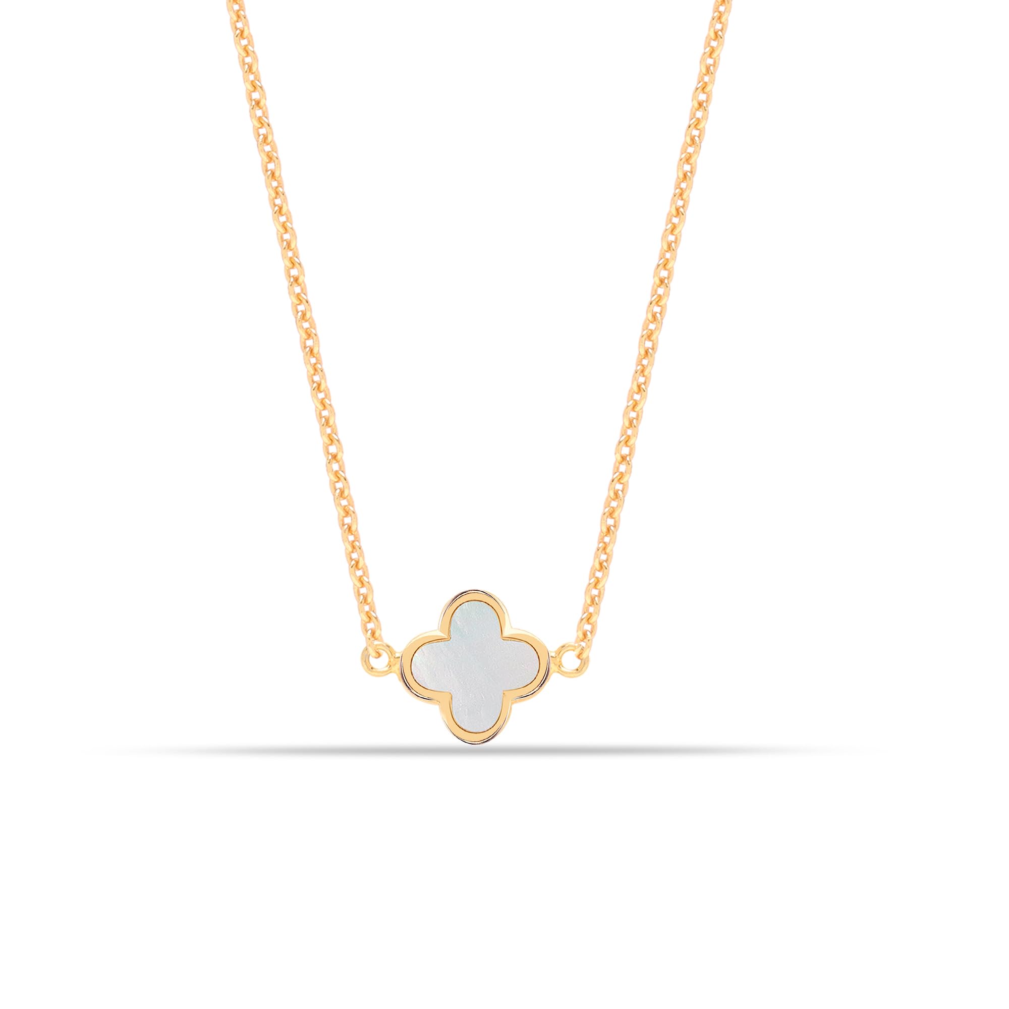 LeCalla 14K Gold-Plated 925 Sterling Silver Mother of Pearl Clover Station Long Necklace for Women