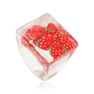 MOKAVIKY 25 2 Pcs Chunky Resin Fruit Rings Set Colorful Strawberry Acrylic Rings for Women