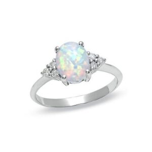 CHATCHAT Exquisite Women's 925 Sterling Silver Ring Oval Cut Fire-Opal Diamond Jewelry Birthday Gift Bridal Party Ring（Silver，SL7）