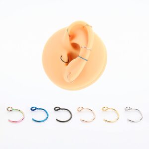 Fake Nose Ring Hoop Clip On, Non Piercing Lip Rings 20G 8mm,Gold Black Rose Gold, Stainless Steel No Pierced for Women Men