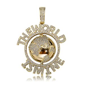 icediamond the world is mine pride pendant with 24''rope chain necklace, 14k gold plated hip hop creative charm jewelry for unisex (gold)