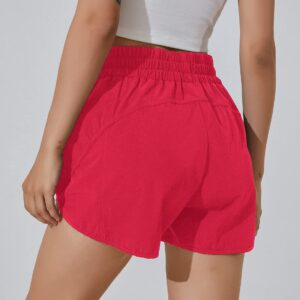 BMJL Women's Running Shorts Elastic High Waisted Shorts Pocket Sporty Workout Shorts Quick Dry Athletic Shorts Pants(S,Red)