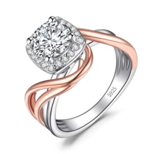 jewelrypalace luxury 1ct moissanite halo engagement rings for women, infinity 14k rose gold 925 sterling silver promise ring for her, twisted simulated diamond anniversary wedding rings h-j size 7