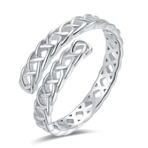 925-sterling-silver celtic flower thumb ring - baroque open adjustable resizable ring hawaiian leaf dainty tail pinky toe knuckle rings knot eternity wedding band ring gifts for women men teen (white gold) (celtic knot ring)