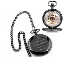 personalized antique mechanical movement gunmetal pocket watch custom engraved free with gift box - ships from usa, pw51