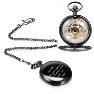 Personalized Antique Mechanical Movement Gunmetal Pocket Watch Custom Engraved Free with Gift Box - Ships from USA, PW51