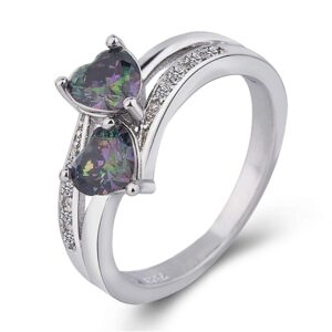 psiroy 925 sterling silver plated heart simulated rainbow topaz ring for women