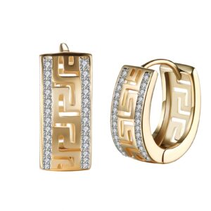 wskfly 14k gold plated double row of diamonds huggie earrings for women,cubic zirconia hoop earrings