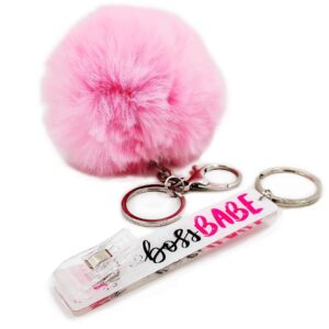 batumeye card grabber card clip for long nails, cute acrylic debit bank card grabber keychain with pom pom ball and plastic clip for women(new pink white)