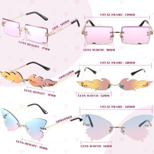 Juinte 8Pcs Irregular Sunglasses Set Heart Sunglasses Flame Cloud Butterfly Star Rimless Sunglasses Party Favors (Vibrant Style)