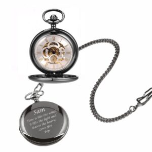 Personalized Antique Mechanical Movement Gunmetal Pocket Watch Custom Engraved Free with Gift Box - Ships from USA, PW51