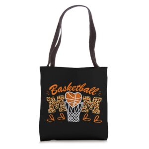 basketball mom leopard print letter proud mama bball tote bag