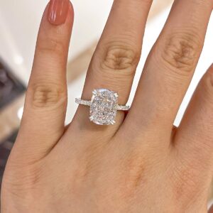 Effinny 4.0ct Elongated Cushion Cut Engagement Ring for Women,White Gold Plated Sterling Silver Simulated Diamond Promise Ring(Size:7)