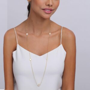 LeCalla 14K Gold-Plated 925 Sterling Silver Mother of Pearl Clover Station Long Necklace for Women