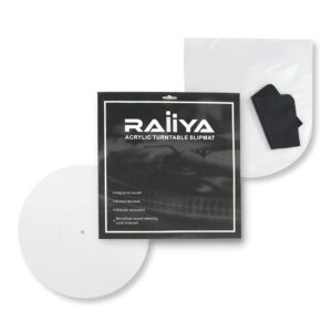 raiiya acrylic turntable white slipmat - for 12'' lp player, anti-static, improved audio, less vibration complete with microfiber cloth (ra-vyl-wh1)