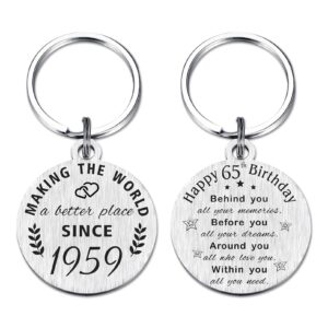 abnty 65th birthday gifts for women men, 65 year old birthday keychain, born in 1959 gifts, 1959 birthday decorations