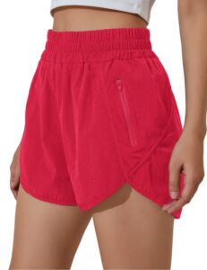 bmjl women's running shorts elastic high waisted shorts pocket sporty workout shorts quick dry athletic shorts pants(s,red)