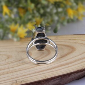 PANOPLY Natural Snowflake Obsidian Gemstone Ring, Coffin Ring, Sterling Silver Ring, Prong Set Ring, Handmade Ring, Boho Ring, Gift For Mom (7.5)