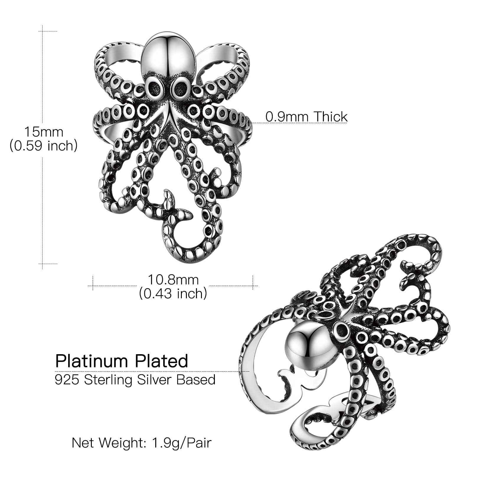 Suplight 925 Sterling Silver Octopus Ear Cuff Small Cartilage Cuff Earring Non Pierced Fake Earrings for Women Men