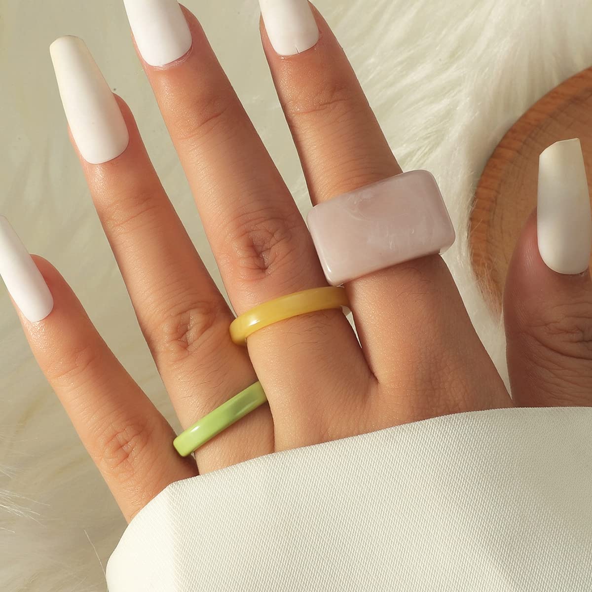 MOKAVIKY 25 3 PCS Chunky Acrylic Resin Stackable Rings Thick Rings Colorful Cute Rings for Women