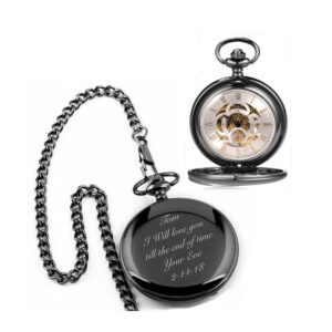 Personalized Antique Mechanical Movement Gunmetal Pocket Watch Custom Engraved Free with Gift Box - Ships from USA, PW51