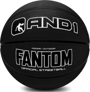 and1 fantom rubber basketball - official size streetball, made for indoor and outdoor basketball games, sold inflated, black, size 7